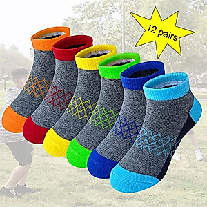 Tsmollyu 12 Pairs Boy Socks Half Cushioned Low Cut Socks Ankle Athletic Cotton Socks For Little Big Kids Age 3-10(7-10 Years)