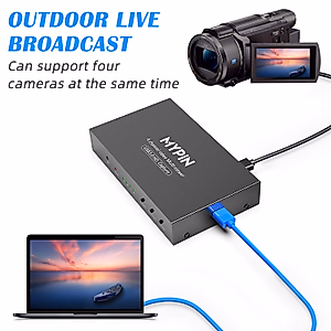 USB3.0 HDMI Video Capture Card, 4-Channel 1080P@60fps HDMI Game Caputre for Multi-Channel Live Streaming with Loop Out for Xbox One/ PS4/ Wii U/Nintendo Switch