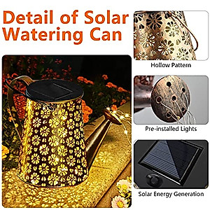 Ledeak Solar Watering Can with Lights, Garden Shower Light Solar Lanterns Hanging Waterproof Star Light LED String Fairy Lights, Decorative Retro Metal String Lights for Lawn Outdoor Pathway Patio
