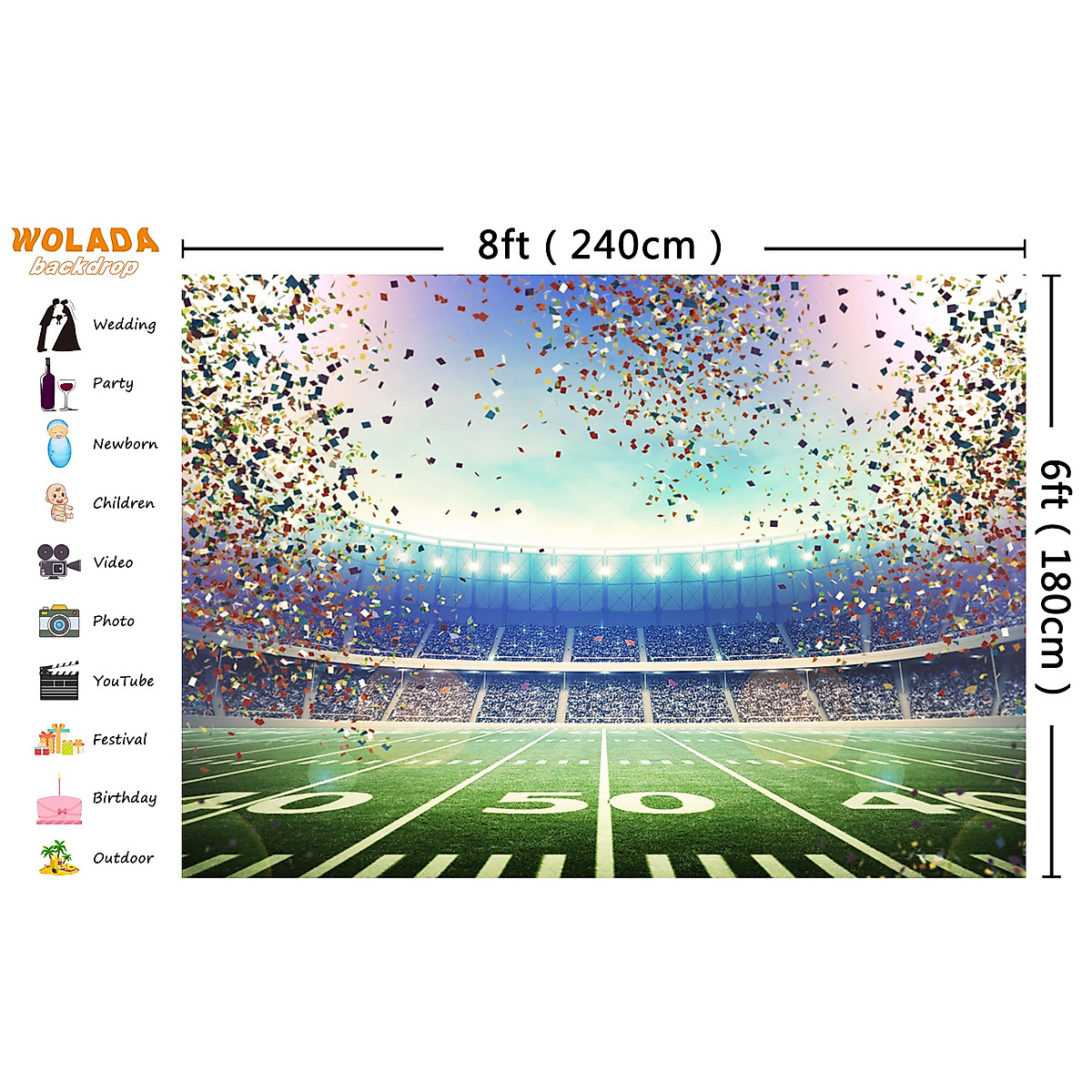 WOLADA Super Bowl Backdrop American Football Banner 8x6FT 11982