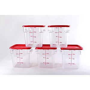 Hakka 8 Qt Commercial Grade Square Food Storage Containers With Lids,Polycarbonate,Clear - Case of 5