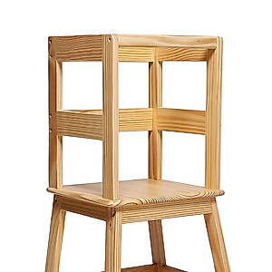 SDADI Kids Kitchen Step Stool with Safety Rail - for Toddlers 18 Months and Older, Natural LT01N