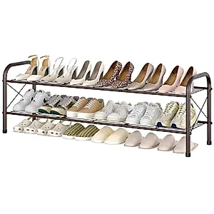 Hoctieon 2 Tier Shoe Rack for Closet, Shoe Rack FreeStanding, Entryway Shoe Shelf, Shoe Storage Organizer, Durable Mesh Style Shoe Rack, Brown