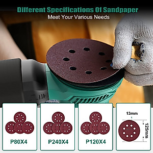 5-Inch Random Orbital Sander, HYCHIKA 13000RPM Electric Orbital Sander with 6 Various Speeds, Palm Sander with 12 Pcs Sandpapers, 1 Pcs Dust Bag, Fit for Woodworking/Sanding