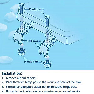 Toilet Seat Parts, Including Screw and Nut,Replacement Plastic Toilet Seat Hinges, For Top Mount Toilet Seat Hinge, 2 Pack (White)