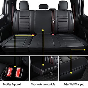 LUCKYMAN CLUB F150 Faux Leather Seat Covers, fit for 2015-2024 F150 SuperCrew, and 2017-2024 F250 F350 F450 Super Duty Crew Cab(Full Set, Black)