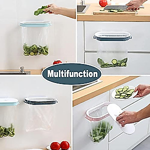 Pinelaxy 1pc Hanging Self-Adhesive Trash Bag Holder with Lid, with 3 Roll Drawstring Garbage Bags Set, Portable Cupboard Door Back Waste Bin Rack Storage (Self-Adhesive)