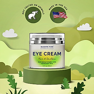 Majestic Pure Under Eye Cream with Hyaluronic Acid - Anti Aging & Firming - Reduces Appearance of Dark Circles, Puffiness, Eye Bags & Crow’s Feet - Youthful & Bright Appearance - Men and Women - 50ml
