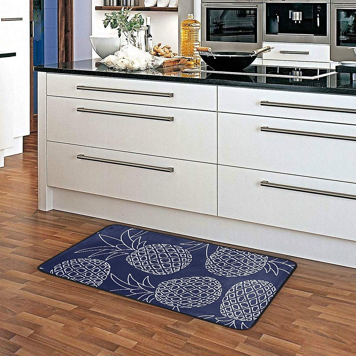 Kitchen Rugs Pineapple Fruit Navy Blue Design Non-Slip Soft Kitchen Mats Bath Rug Runner Doormats Carpet for Home Decor, 39" X 20"