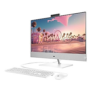 HP Pavilion All-in-One Desktop, 27” FHD Display, AMD Ryzen 5 5500U Processor, 16GB RAM, 1TB SSD, Wi-Fi 6, Webcam, HDMI, RJ-45, Wired KB & Mouse, Windows 11 Home, White
