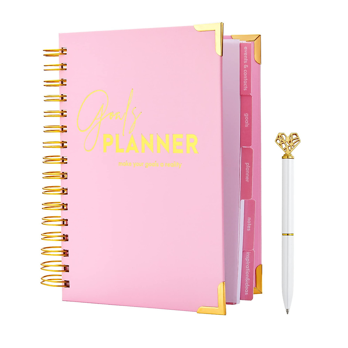A5 Undated Daily Weekly Monthly Diary Journal Planner Agenda Notebook-Make Your Goals a Reality -Gratitude & Goals 6 Month Hardcover Spiral Bound Journal