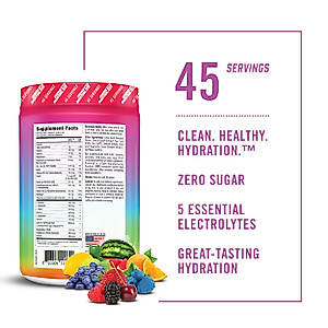 BioSteel Zero Sugar Hydration Mix, Great Tasting Hydration with 5 Essential Electrolytes, Rainbow Twist Flavor, 45 Servings per Tub