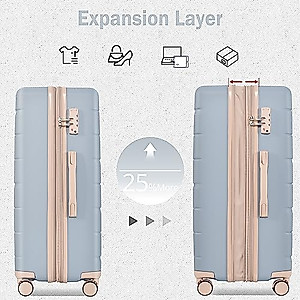 Merax 3 Pcs Expandable ABS Hardshell Luggage Sets with Spinner Wheel Suitcase TSA Lock Suit Case, Light Blue, (20/24/28)