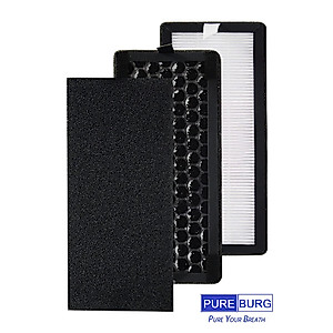 PUREBURG YY11200 Replacement Filter Set Compatible with Lasko HF11200 Desktop Air Purifier, 2 H13 HEPA+2 Activated Carbon Filter + 4 Carbon Pre-filters