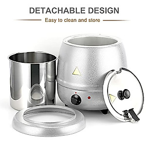 Valgus Commercial 10.5QT Soup Kettle, Electric Countertop Food Soup Warmer with Stainless Steel Hinged Lid and Detachable Pot for Home, Catering, Restaurants, Silver