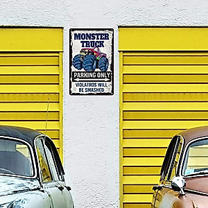 Metal Street Tin Sign Monster Truck Parking Only Violators Will Be Smashed Decor Tin Signs 12x8Inch/20x30cm