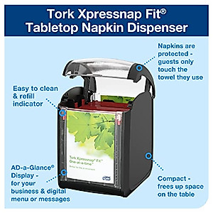 Tork Xpressnap Fit Tabletop Napkin Dispenser Starter Pack, 800723, N14 Dispenser for Restaurants Including 2 Bundles of White Refill Napkins