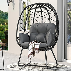 YITAHOME Egg Chair with Stand Outdoor Indoor Egg Lounge Chair with Cushion Wicker Chair PE Rattan Chair Included for Patio, Garden, Backyard, Porch, Gray