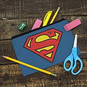 Superman Classic S Shield Logo Pencil Pen Organizer Zipper Pouch Case