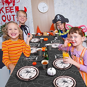 Halloween Party Plates Supplies,Disposable Vintage Skull,Spider Web Tableware Paper Plates and Napkins Cups Knives Spoons Forks for Halloween Birthday Baby Shower Party Decorations,Serve 50 Guests