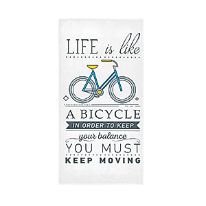 Bolaz Bath Towels Hand Towels for Bathroom Washcloths Face Cloths Cotton Inspirational Quote Bicycle Decorative Absorbent Soft 30x15in