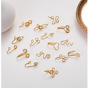 REVOLIA 16Pcs Stainless Steel African Nose Cuff Faux Nose Rings for Women Non Piercing Fake Nose Ring Set G