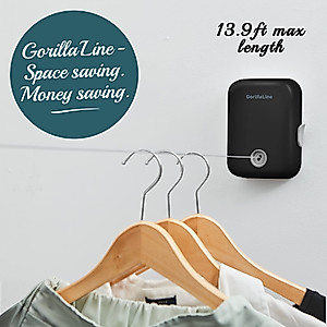GorillaLine - Retractable Clothesline Indoor Outdoor Clothes Line | Heavy Duty Clothes Drying Laundry Line | Wall Mounted Drying Rack Clothing Line | Retracting Hanging | Lock to Prevent Sagging