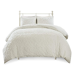 Madison Park Off White Sabrina 3 Piece Tufted Cotton Chenille Duvet Cover Set Cal King