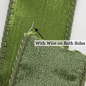 HUIHUANG Green Velvet Ribbon Wired 1-1/2 inch, Moss Green Velvet Ribbon for Gift Wrapping, Christmas Tree, Bows, Wreaths, Garland, Wedding Decor, Home Decor, Crafts-Continuous 10 Yards/Roll