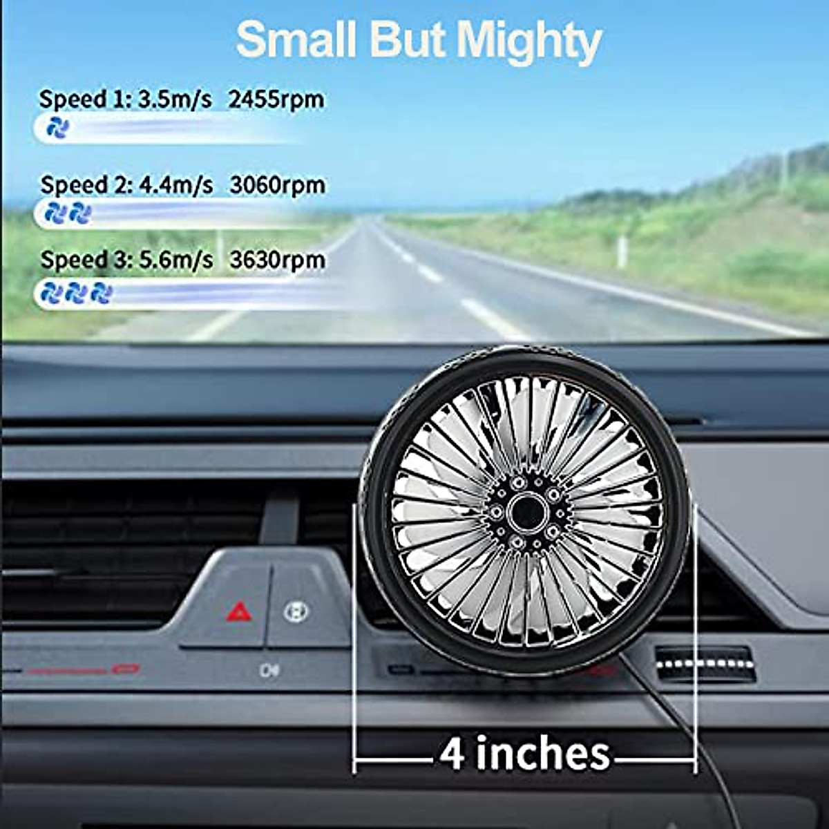 DEGEOBERLIN Car Fan USB Powered Fans Cooling Air Fan With Coloured Light Clip 360°Adjustable Vehicle Fan Portable Fan for Car Truck SUV RV Auto (Black)