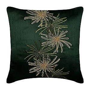 The HomeCentric Cushion Cover for Sofa, Dark Green Decorative Pillow Covers 16x16 inch (40x40 cm), Silk Throw Pillows for Couch, Nature & Floral, Tropical Toss Pillow Covers - Green Foliage