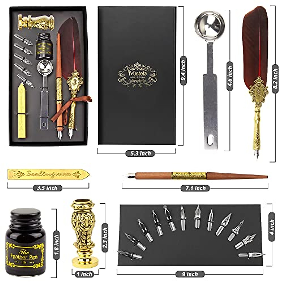 Calligraphy Set For Beginners, Calligraphy Pens for beginners, Calligraphy Pen Set, Calligraphy Kit for Beginners, feather pen, quill pen, quill and ink set, Wooden Feather Pen with Wax Stamp Set