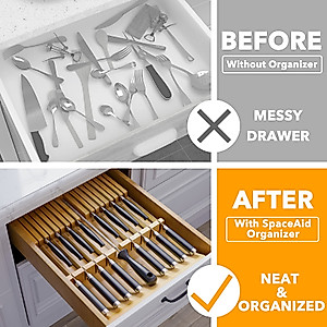 SpaceAid Bamboo Knife Drawer Organizer Insert, Kitchen Steak Knives Holder Organizers Block for Drawer Storage Organization (16 Knife Slots and 1 Sharpener Slot)