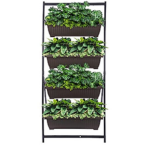 KHOMO GEAR Vertical Garden Planter Balcony Garden Outdoor 4 Tier Raised Bed Box with Stacking Planters Indoor Patio Tower for Plants Vegetables Flowers & Herbs