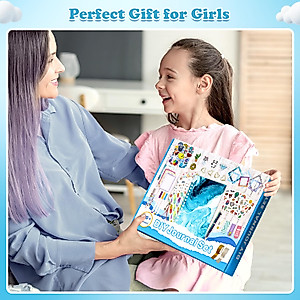 Kidsord DIY Journal Set for Teen Girl Gifts, 100PCS+ Personalized Diary Stuff Birthday Gift Ideas, Kids Scrapbook Kit, Girls Gifts Age 8 9 10 11 12 13 Years Old and Up (Sea Waves Set)