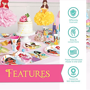 Disney Princess Birthday Decorations Set | Disney Princess Party Decorations | Disney Princess Party Supplies | With Tablecloth, Large Plates, Cake Plates, Napkins, Cups, Banner | Serves 16 Guests