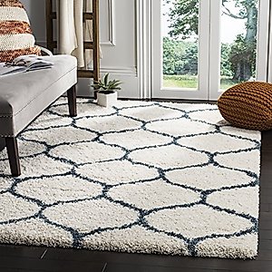 SAFAVIEH Hudson Shag Collection Area Rug - 5'3" x 7'6", Ivory & Slate Blue, Trellis Design, Non-Shedding & Easy Care, 2-inch Thick Ideal for High Traffic Areas in Living Room, Bedroom (SGH280T)