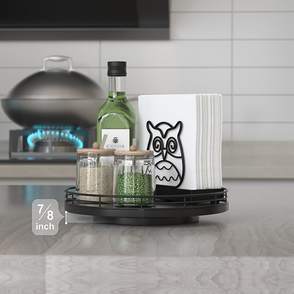 9" Oak Wood Lazy Susan Turntable Organizer, Lazy Susan for Cabinet Dining Table Pantry Wood Rotating Tray for Kitchen Countertop Coffee Table Decor Spinning Spice Can Organization and Storage Black