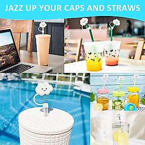 Bubbola 4Pcs Cloud Straw Tip Covers, Dust-Proof Straw Cap Toppers, Reusable Silicone Soft Protector Cover for 0.3 inch/8mm Straws