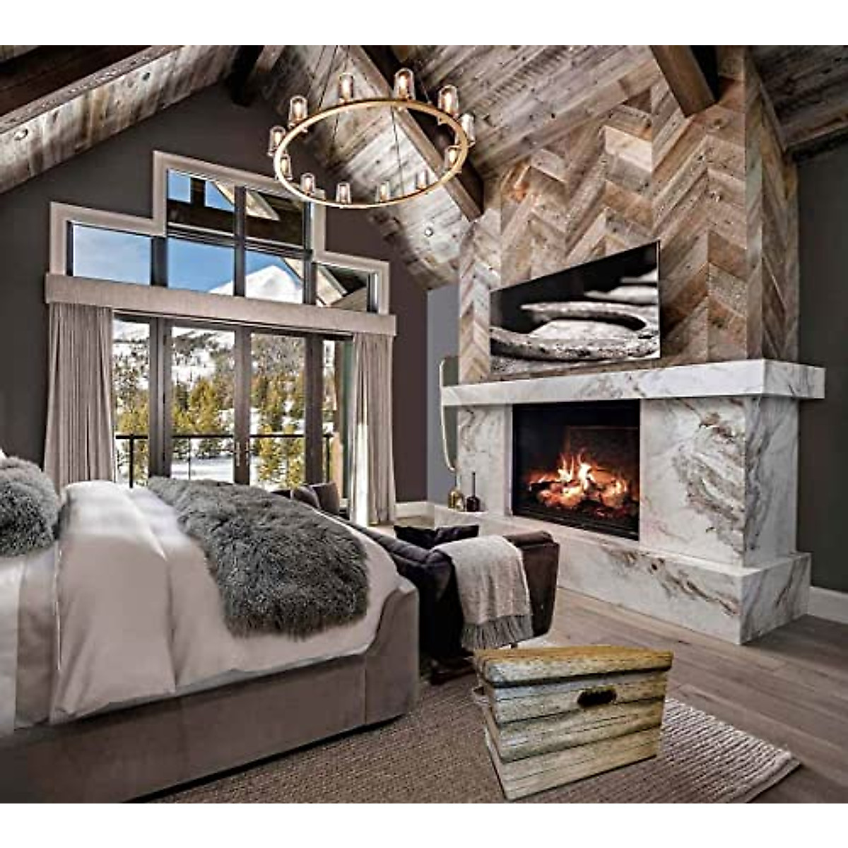 KB X-Large Extra Large Collapsible Fabric Storage Bin with Lid, Foldable Storage Basket, Stackable Box Organizer Container for Closet, Office, Bedroom, Living Room (Set of 5 Bins, Reclaimed Wood)