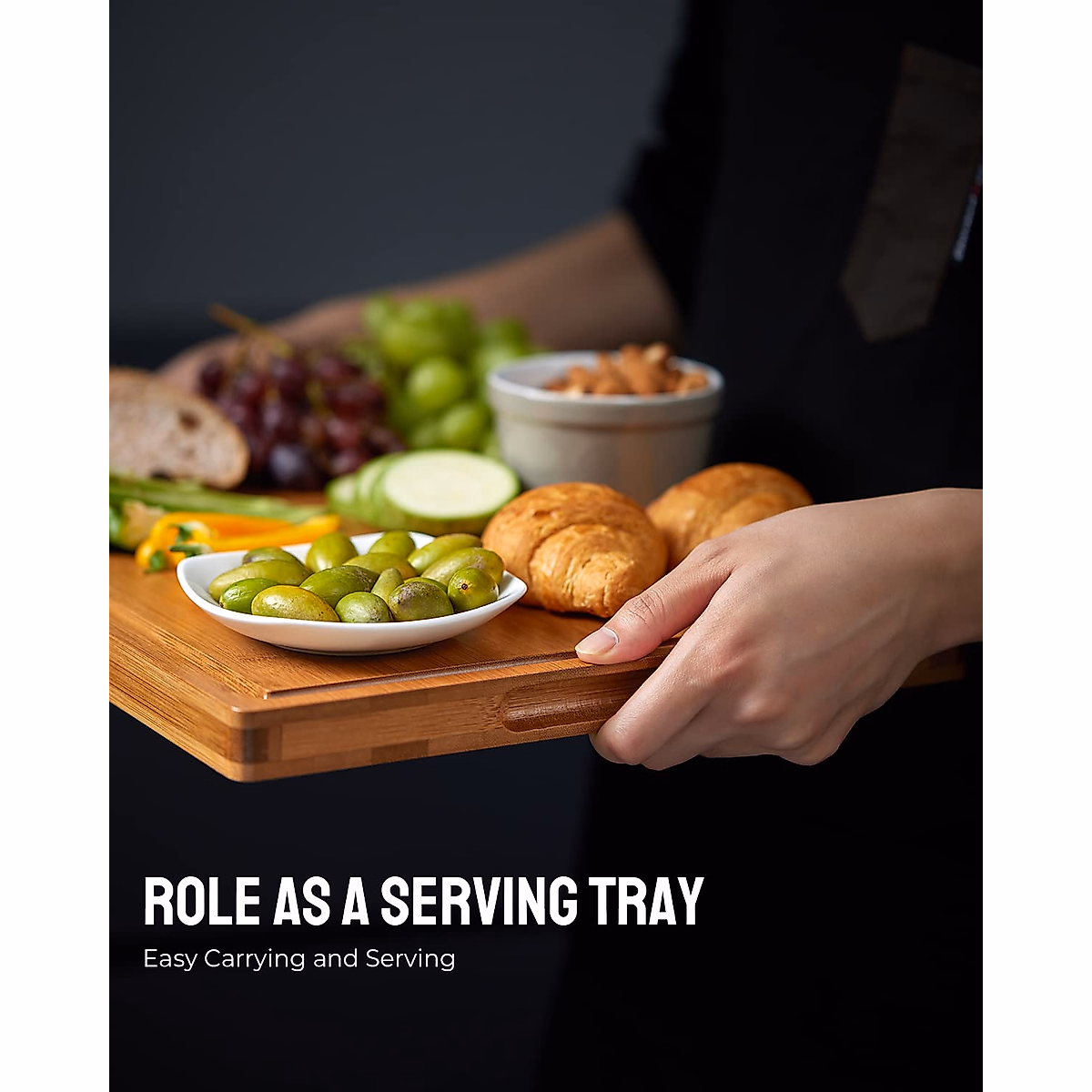 Extra Large Cutting Board for Kitchen, BEZIA 23" x 18" Thick Chopping Butcher Block with Juice Groove, 100% Natural Bamboo Cheese Charcuterie Carving Serving Board Tray for Meat, Fruit, & Snacks