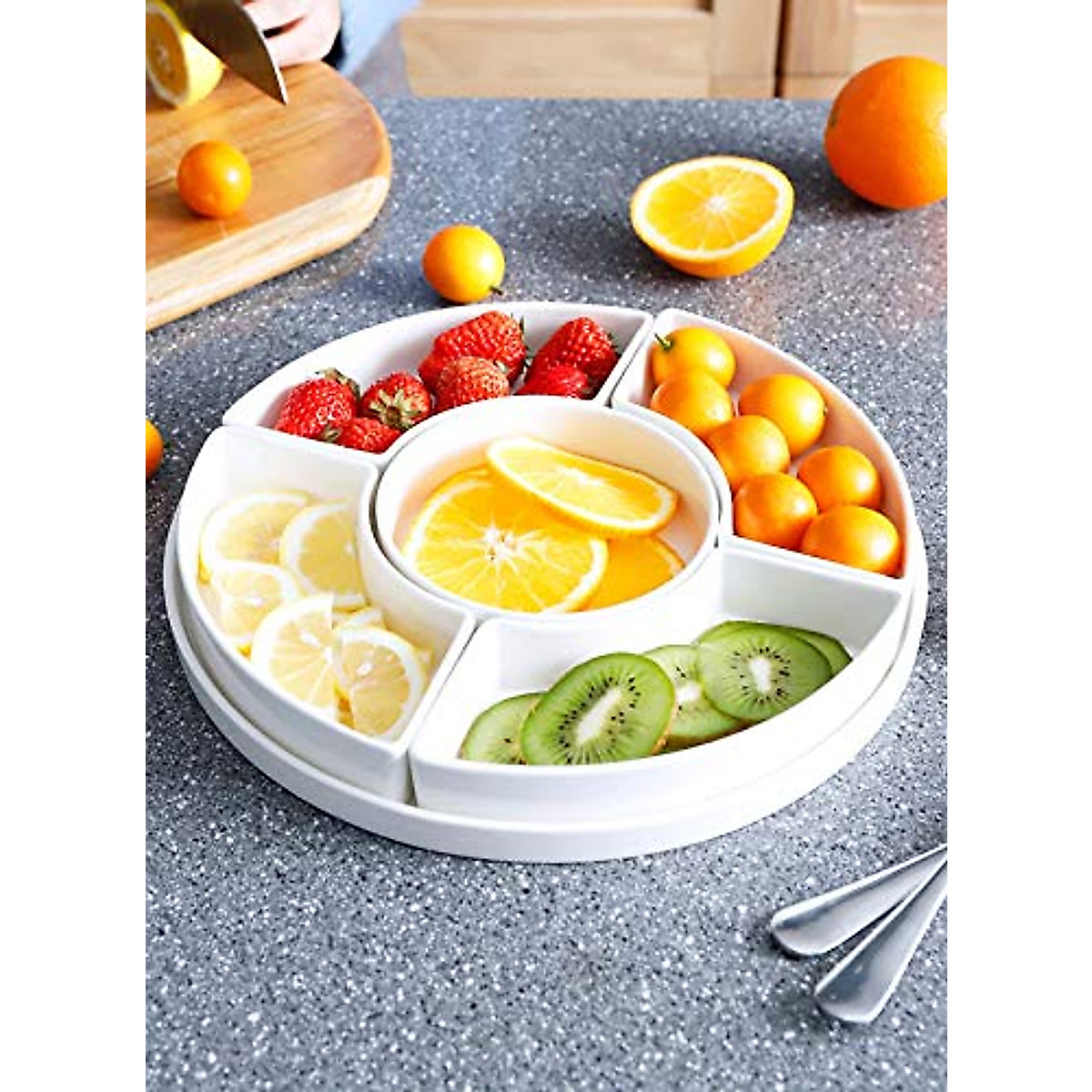 Sweese 707.001 Porcelain Divided Serving Dishes, Relish Tray, Serving Bowls for Parties - Perfect for Chips and Dip, Veggies, Candy and Snacks, White