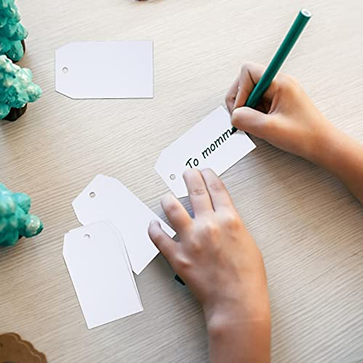 100 PCS Kraft Paper Gift Tags with Jute Twine 2.75’’x 1.57’’ Vintage Wedding Name Tags Price Hang Tags Card Stock Tags (White)