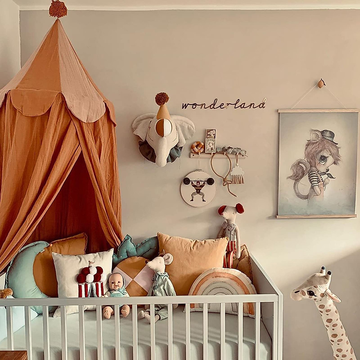 HEVIRGO Bed Canopy Mosquito Net, Hanging Travel Netting Curtains, Play Tent Bedding, Mosquito Net Dome Shaped Nordic Style Chiffon Fancy Baby Bedding for Kindergarten - Brown