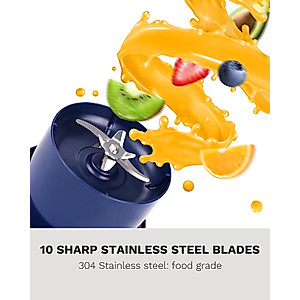 Portable Blender, 32 oz Portable Blender for Smoothies, Small Personal Blender with 10 Blades, Smoothie Blender with Travel Lid and Straw, Portable Juicer Blender for Travel, Sports (Blue)