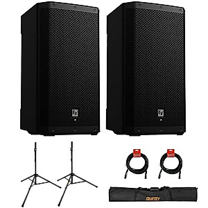 Electro-Voice ZLX-15P-G2 15" 2-Way 1000W Bluetooth Powered Loudspeaker (Pair) with 2X Steel Speaker Stand, Stand Bag 51"& 2X XLR Cable Bundle