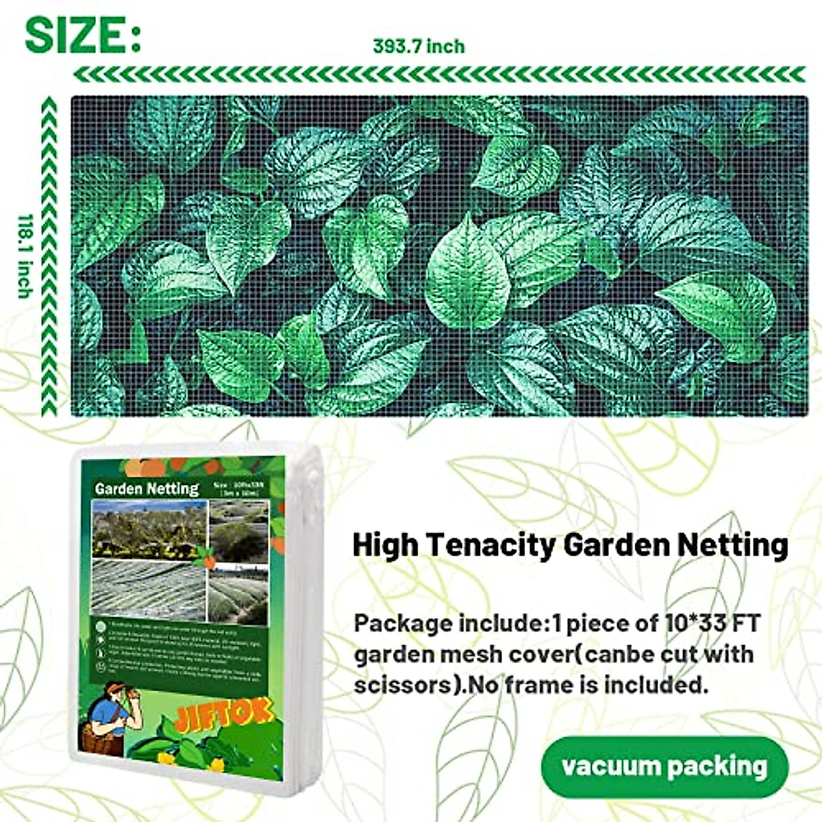 JIFTOK Garden Netting Pest Barrier, 10×33Ft Ultra Fine Garden Mesh Netting for Protection, Garden Bed Row Cover for Vegetable Plants Fruits Flowers Crops Greenhouse Barrier Screen Net Cover
