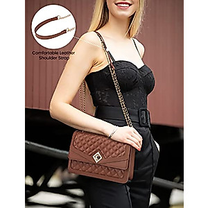 LOVEVOOK Brown Crossbody Bags for Women Quilted Designer Purses and Handbags, Ladies Shoulder Chain Purse