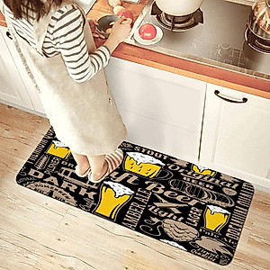ASNIVI Kitchen Rug Typographic Vector Beer Background Non-Slip Backing Mat Throw Rug for Kitchen Doormat Runner Rug,17"x48"