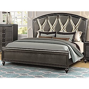 Epinki Queen Size Led Bed Made with Wood in Copper, Gray, Bed Frame, Easy Assembly